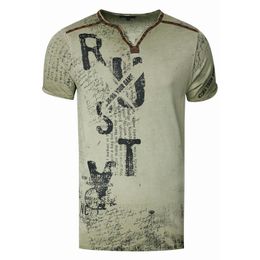 Rusty Neal V-Neck T-Shirt mit Wildleder-Details und Nieten-Verlauf