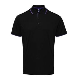 Premier Mens Coolchecker Contrast Pique Polo Shirt (Schwarz/Lila)