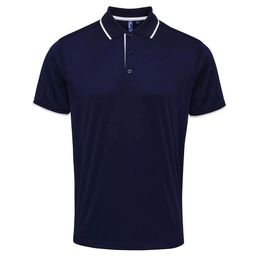 Premier Mens Coolchecker Kontrast Pique Polo Shirt (Marine/Wei&szlig;)