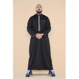 Herren Schwarze Thobe Jubba Emirati Islamische Arabische Eid Stickerei Kaftan Jubbah Robe