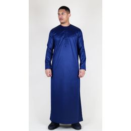 Herren-Thobe-Robe in Marineblau, Satin, emiratisch-islamisch, Jubba, Eid, Slim Fit