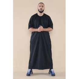 Schwarzer Thobe Jubba f&uuml;r Herren, islamischer arabischer marokkanischer Saudi-Kaftan mit Rei&szlig;verschluss und arabischer Robe