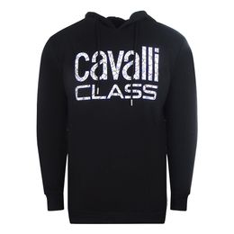 Schwarzer Cavalli Class Kapuzenpullover mit Blumenlogo