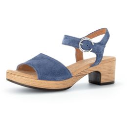 Sandalette Gabor "KRETA", Damen, Gr. 37, blau (jeansblau), Veloursleder, Schuhe Sandalette, Blockabsatz, Sommerschuh, Riemchensandale in Komfortweite G (=weit)
