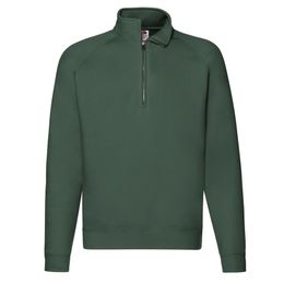 Fruit of the Loom - "Premium" Sweatshirt mit kurzem Rei&szlig;verschluss f&uuml;r Herren/Damen Unisex Raglan&auml;rmel (Flaschengr&uuml;n)