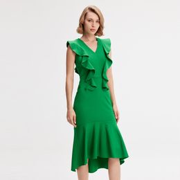 Jerseykleid mit breiten R&uuml;schen