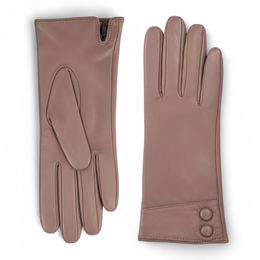 Damen-Fahrhandschuhe aus nudefarbenem, beigefarbenem italienischem Leder mit weichem Wollfutter und Knopfleiste f&uuml;r den Winter