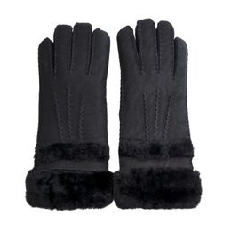 Damenhandschuhe aus echtem schwarzem Wildleder mit aufrollbarer Manschette