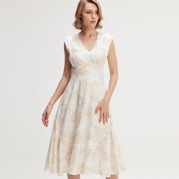 &Auml;rmelloses Midikleid mit tropischem Muster