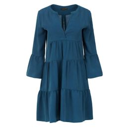 Dunkelpetrolfarbenes Tencel-Kleid mit gerafften N&auml;hten