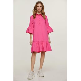 Fuchsiafarbenes Kleid mit Glocken&auml;rmeln und R&uuml;schensaum