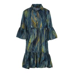 Kleid aus Viskose mit azurblauem Federdruckmuster