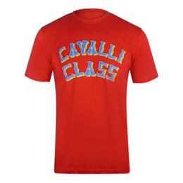Cavalli Class - Rotes T-shirt Mit Mehrlagigem Logo