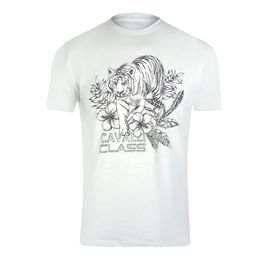 Cavalli Class - Wei&szlig;es T-shirt Mit Tiger-blumenlogo