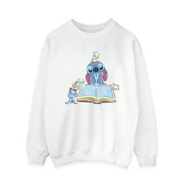Disney - "Lilo & Stitch Reading A Book" Sweatshirt f&uuml;r Damen (Wei&szlig;)