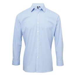 Premier Herren Gingham-Langarmhemd (Hellblau/Wei&szlig;)