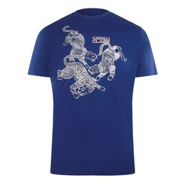 Cavalli Class T-shirt Mit Paisley-leoparden-logo, Blau