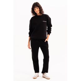 JUSTEVER Damen-Sweatshirt mit Rundhalsausschnitt, Stickerei, gef&uuml;ttert mit Fleece-Innenseite, schwarz - Rigil