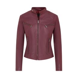 Burgunderrote Slim-Fit-Bikerjacke aus Leder f&uuml;r Damen &ndash; Maldon