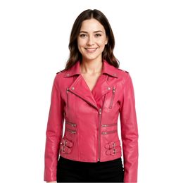 Damen Leder Fuchsia Pink Brando Bikerjacke-Constantia