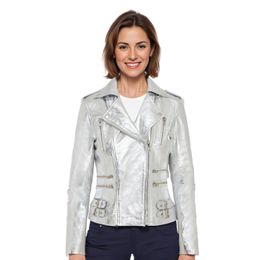Damen Leder Silber Brando Bikerjacke-Constantia