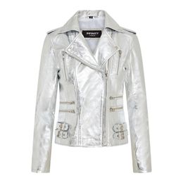 Damen Leder Silber Brando Bikerjacke-Loddon