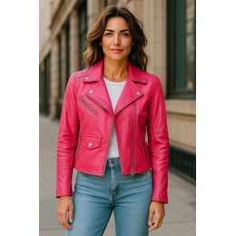 Klassische Brando Biker-Lederjacke f&uuml;r Damen in Fuchsie-Pink - Secunda
