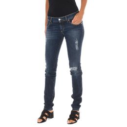 Met Damen Jeans 5 Taschen Regular Fit Kn&ouml;chellang Blau