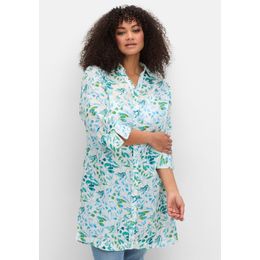 sheego Gro&szlig;e Gr&ouml;&szlig;en Hemdbluse mit Bl&auml;tterdruck und 3/4-&Auml;rmeln, ecru-gemustert, Gr&ouml;&szlig;e 50 - Damen