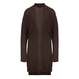 Brauner Strickcardigan in Kniel&auml;nge mit offener Vorderseite
