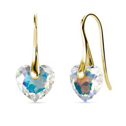 Kristalline Herz Ohrringe - Gold und gl&auml;nzendes Wei&szlig;