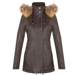 Damen-Parkajacke aus Leder in schmaler Passform mit Kapuze &ndash; Northam