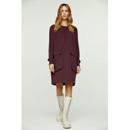 Burgunderfarbenes Tencel-Kleid mit Taschendetail
