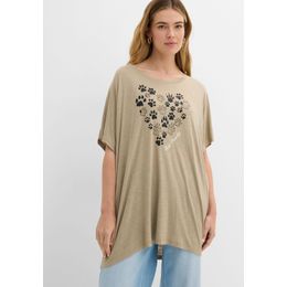 T-Shirt bonprix, Damen, Gr. 48/50 (XL), gr&uuml;n (new khaki graphisch bedruckt), Obermaterial: 100% Viskose, oversize, Shirts T-Shirt, Oversize-Passform, Kurzarm, mit dekorativem Druck, aus Viskose