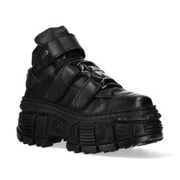 New Rock Metallic Kn&ouml;chelstiefel aus schwarzem Leder-WALL285-S2