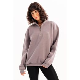 JUSTEVER Oversize Fit Stehkragen Halbrei&szlig;verschluss Graues Damen-Sweatshirt - Cass