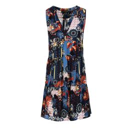 &Auml;rmelloses Marineblaues Flora Print A Line Kleid