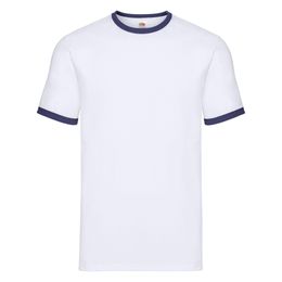 Fruit of the Loom - "Ringer 160" T-Shirt f&uuml;r Herren (Wei&szlig;/Marineblau)