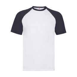 Fruit of the Loom - T-Shirt f&uuml;r Herren - Baseball kurz&auml;rmlig (Wei&szlig;/Marineblau)