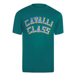 Gr&uuml;nes T-shirt Mit Mehrlagigem Logo Von Cavalli Class