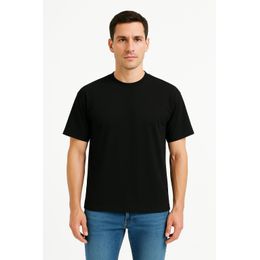 JUSTEVER Herren-T-Shirt aus 100 % Baumwolle, Oversize-Passform, Rundhalsausschnitt, Schwarz - Alpha