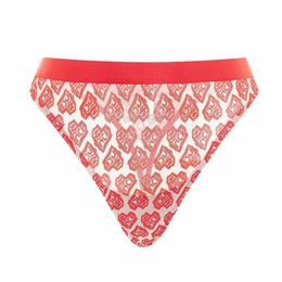 Nicce kontrastierende wei&szlig;e/rote Frauen Aop Heart Tanga Unterw&auml;sche 211 2 15 10 0469