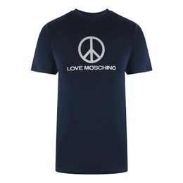 Love Moschino Peace Logo Marineblaues T-shirt