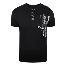Rusty Neal Oil-Washed T-Shirt mit Knopfleiste