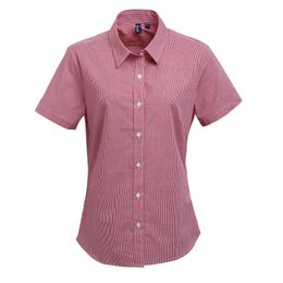 Premier Womens/Ladies Microcheck Kurzarm-Baumwollhemd (Rot/Wei&szlig;)