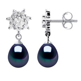Ohrringe H&auml;ngeohrringe S&uuml;&szlig;wasserperlen Schmuck Schwarze Birnen 7-8 mm 925