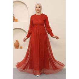 Knopf Detailed T&uuml;ll Abendkleid Ziegelrot