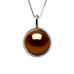 AURA Halskette S&uuml;&szlig;wasserperle 9-10 mm Schokolade 925