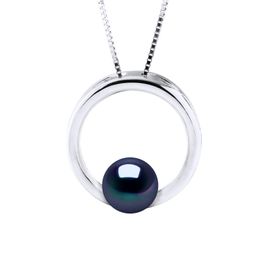 CIRCLE Halskette S&uuml;&szlig;wasserperle rund 8-9 mm Schwarz 925