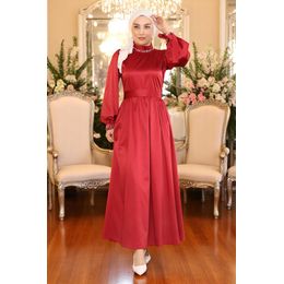 Perlen Satin Abendkleid Burgunderrot